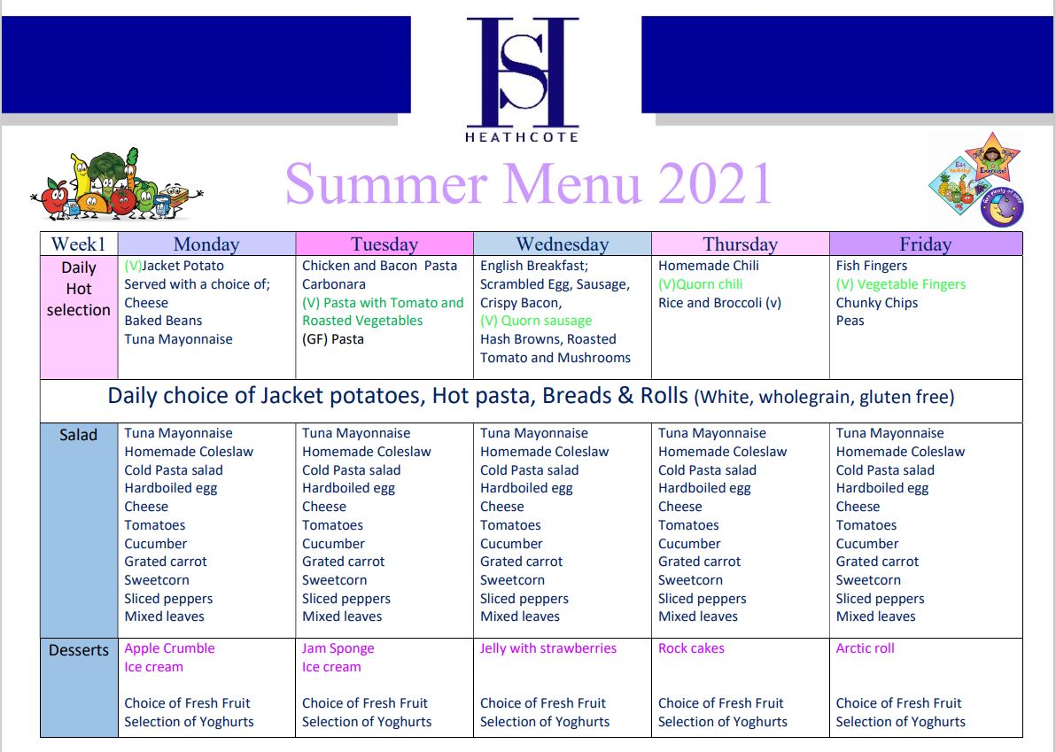 School Menu – Heathcote Preparatory School & Nursery